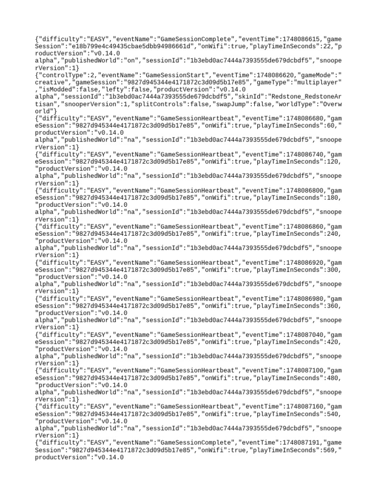 Minecraft Game Session Events Log | PDF