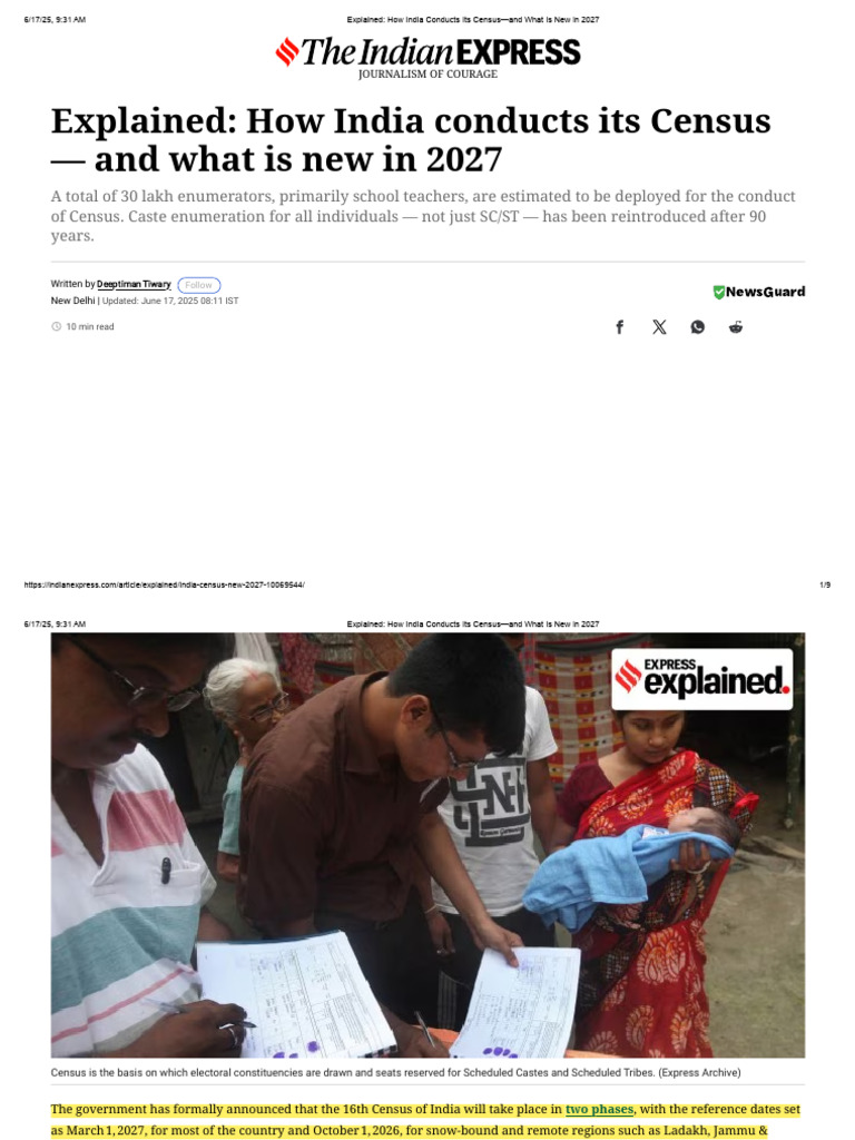 India Census 2027: Key Changes Explained | PDF | Census