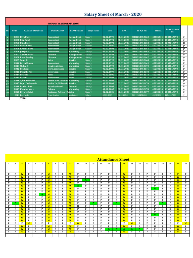 March 2020 Employee Salary Sheet | PDF | Employment | Wages And Salaries