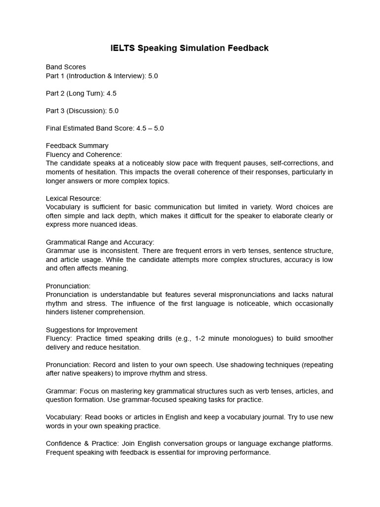 IELTS Speaking Evaluation | PDF | English Language | Fluency