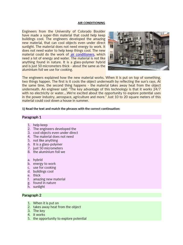 AIR CONDITIONING Reading | PDF | Air Conditioning