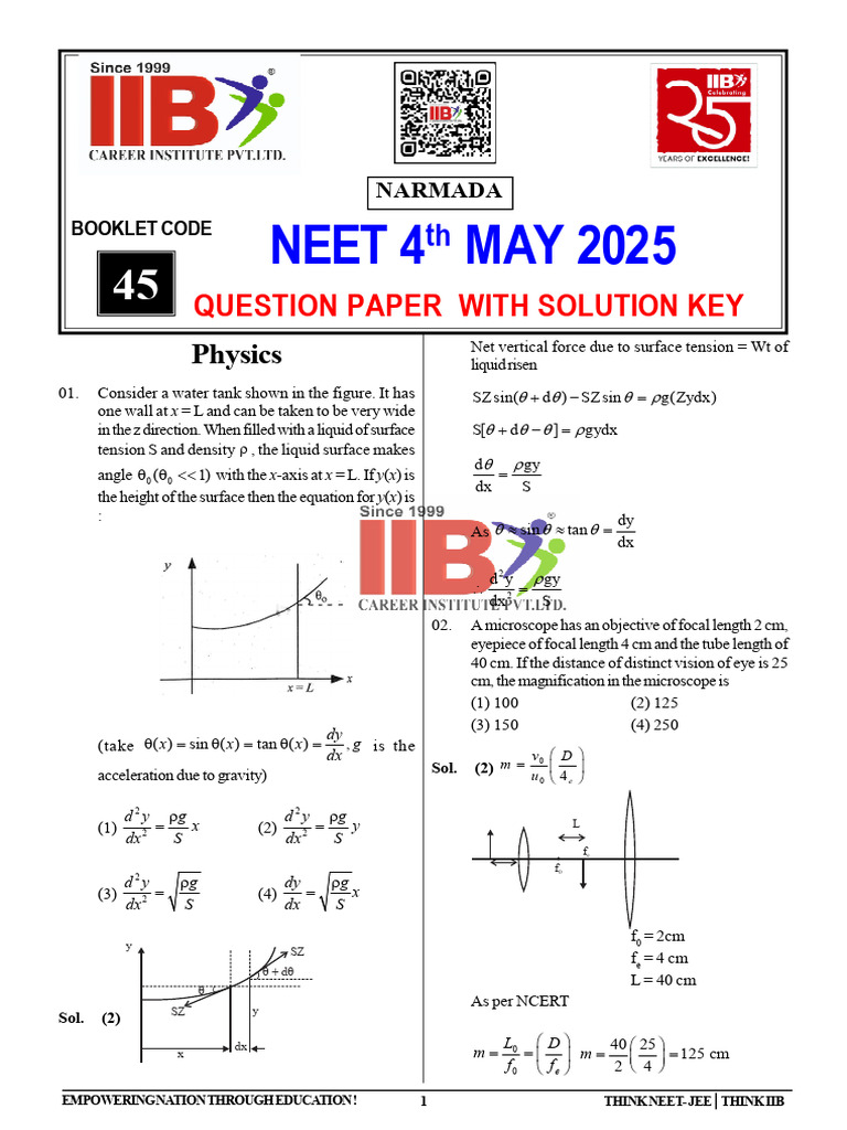NEET 2025 Physics Question Paper Solutions | PDF | Capacitor | Electron