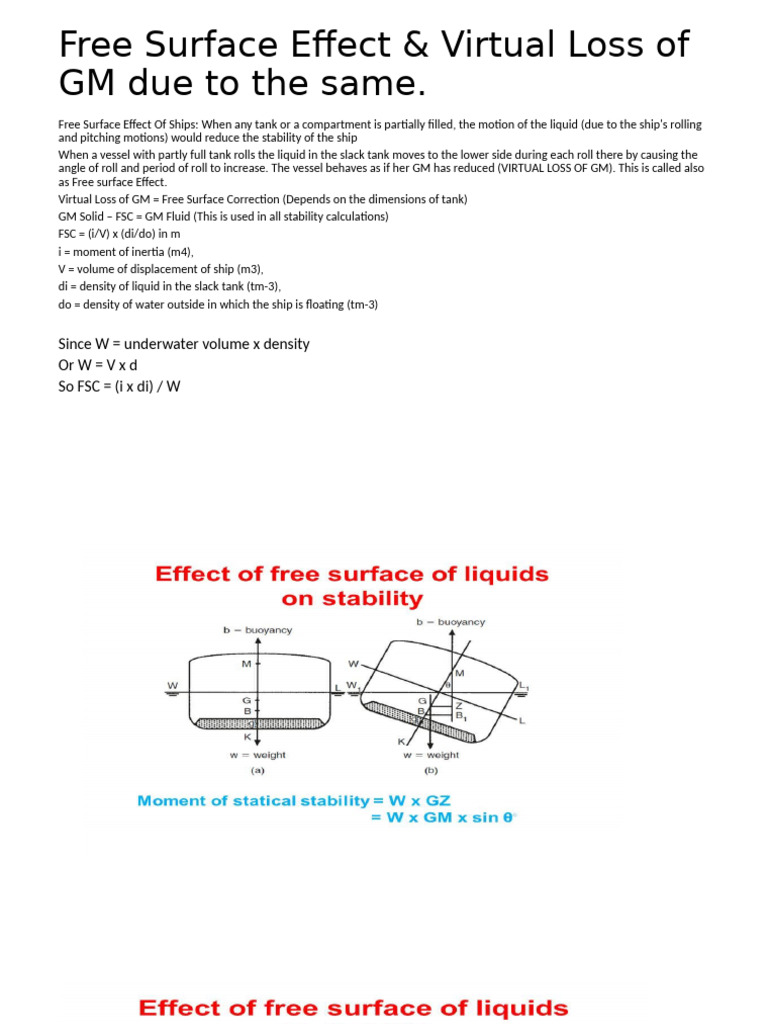 Free Surface Effect on Ship Stability | PDF | Mechanics | Watercraft