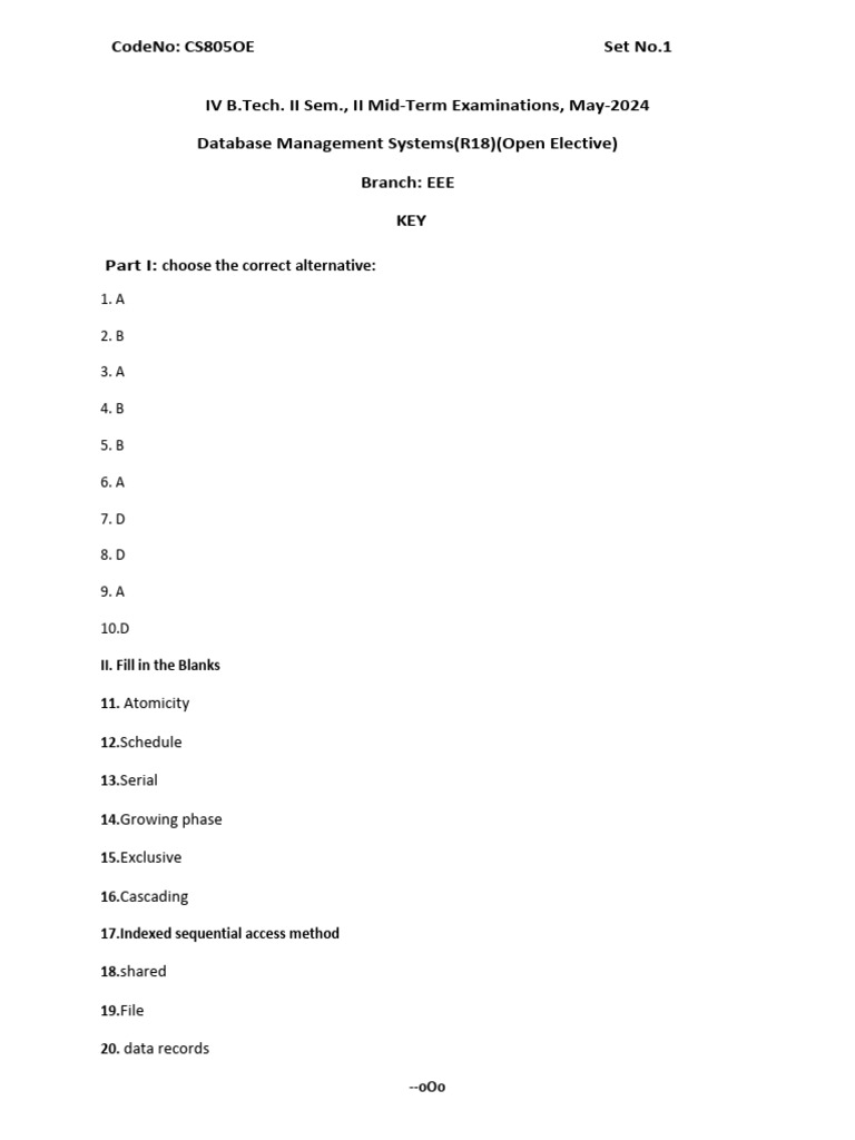2 Key Eee Dbms Quiz QP May 2024 IV 2020 24 Batch | PDF