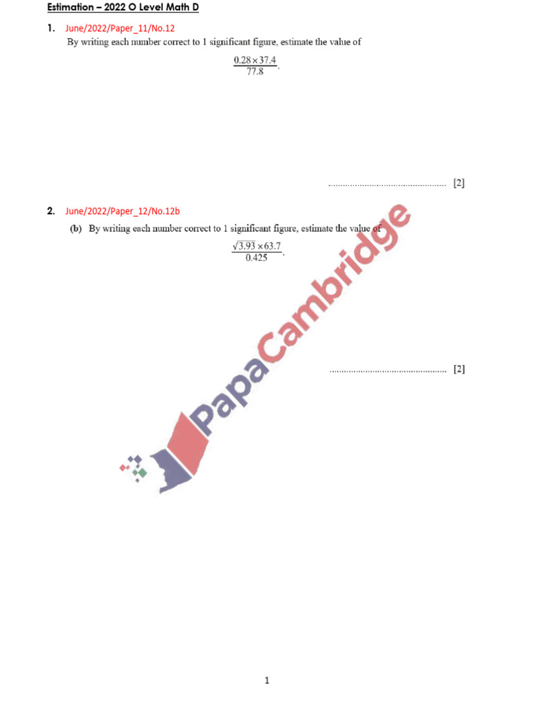 2022 O Level Math D Estimation Solutions | PDF