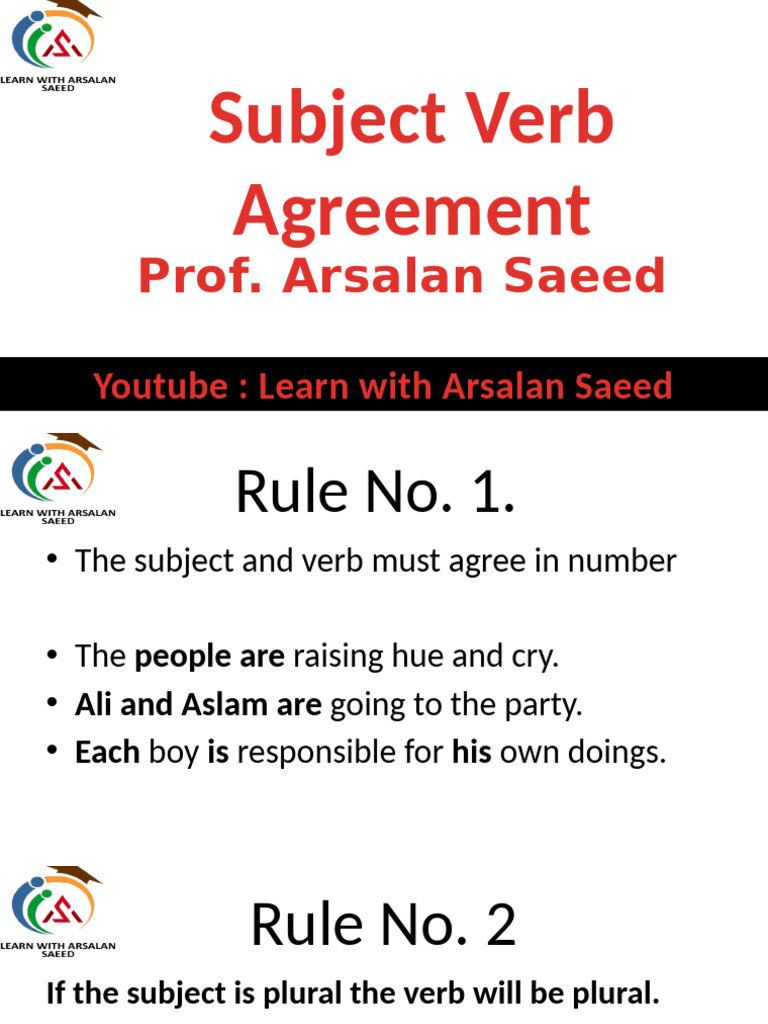 Subject Verb Agreement 2023 - 103135 | PDF | Grammatical Number ...