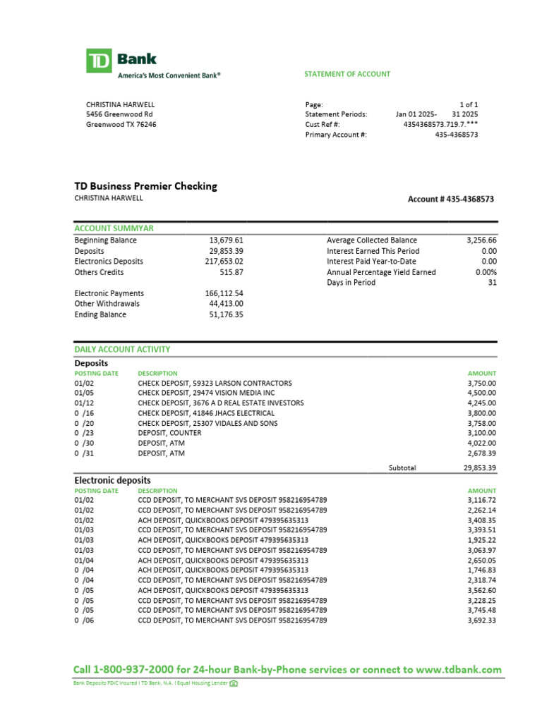 TD Business Premier Checking Summary | PDF | Banks | Economies