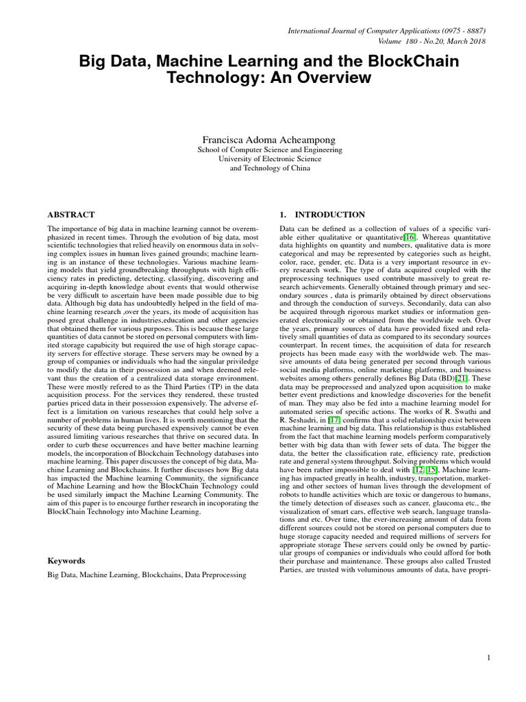 Big Data Machine Learning and The BlockChain Techn | PDF | Machine Learning | Big Data