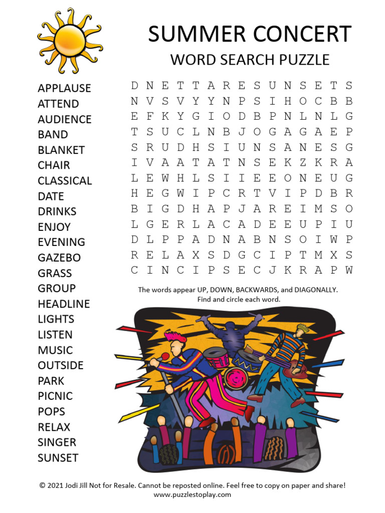 Summer Concert Word Search Puzzle File | PDF