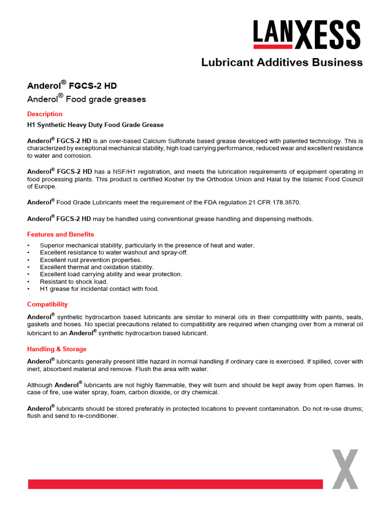 Anderol FGCS-2 HD Food Grade Grease | PDF | Lubricant | Materials