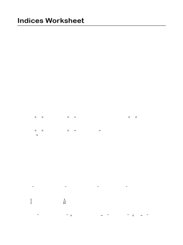 Indices Worksheet | PDF