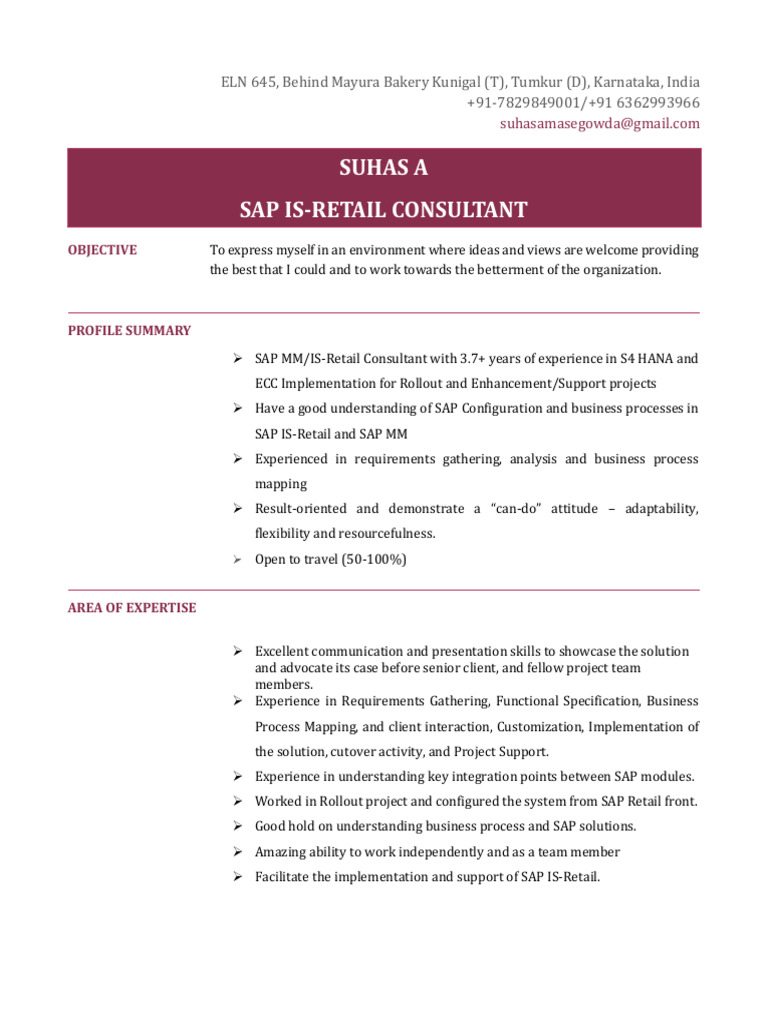 CV - Suhas A - SAP IS-Retail | PDF | Computing