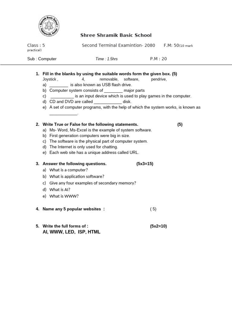 Class 5 Computer Pdf