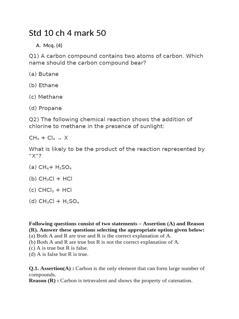 STD 10 CH 4 Carbon and Its Compounds Sci, Mark 50 | PDF | Isomer | Alkane