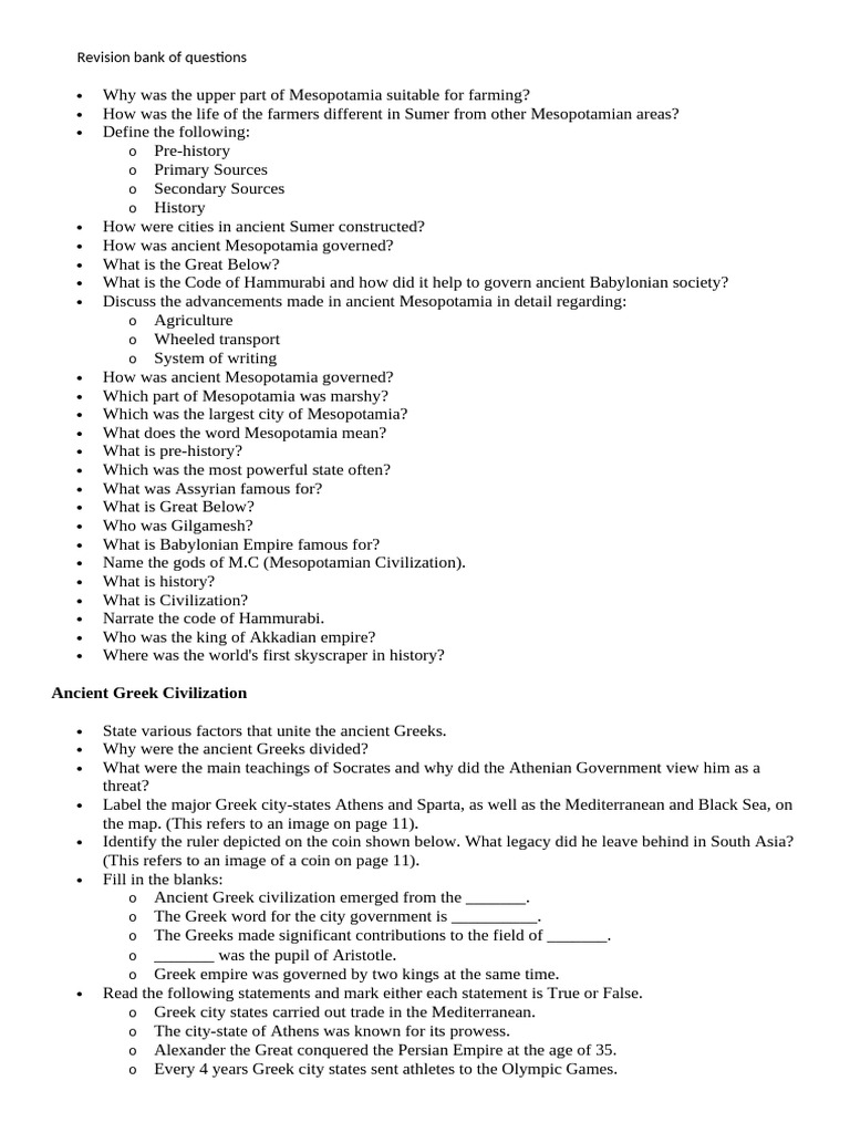 Ancient Civilizations History Test Guide | PDF | Mesopotamia | Ancient ...