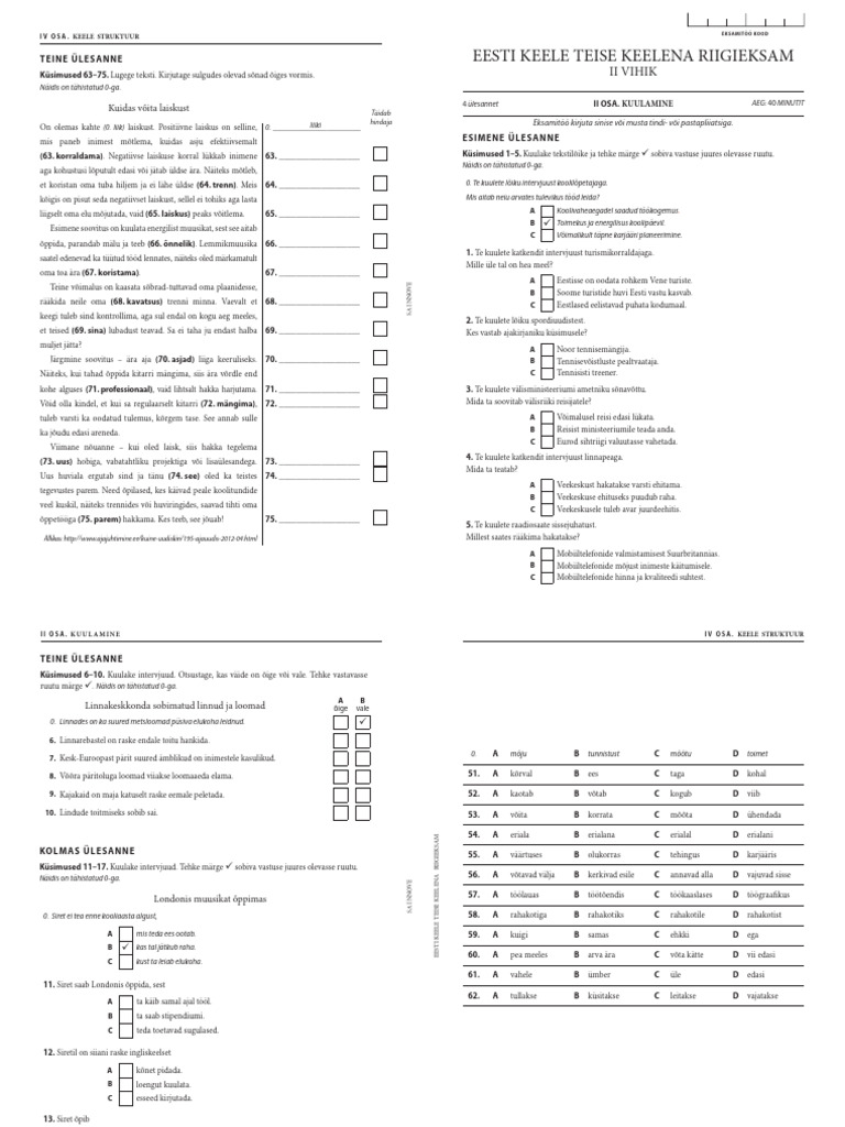 Eksamitöö II vihik (RE eesti keel teise keelena 2017) | PDF