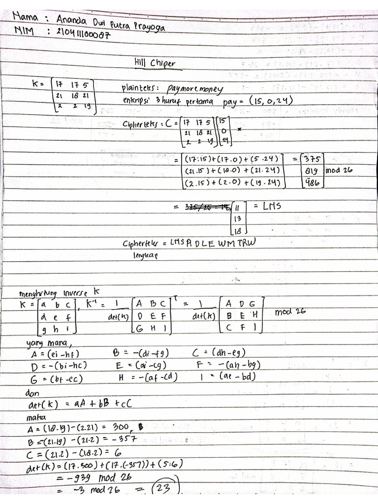 Hitungan Manual Affine Dan Hill Cipher | PDF