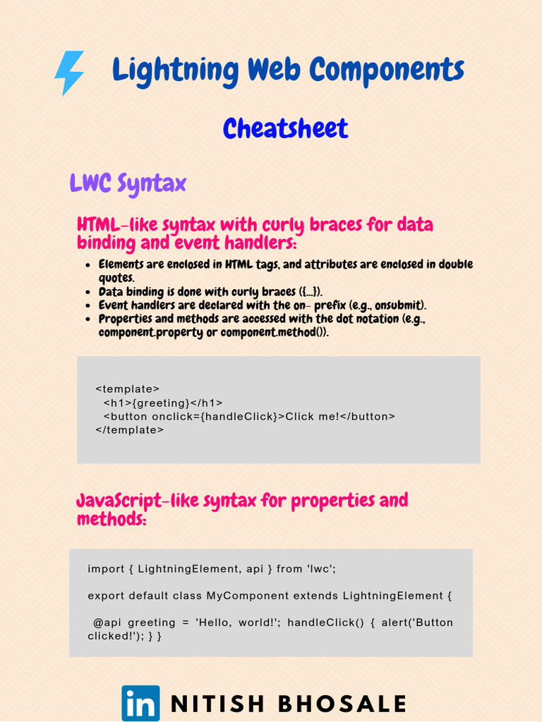 Lightning Web Components Cheat Sheet 1682005343 | PDF | Document Object Model | Bracket
