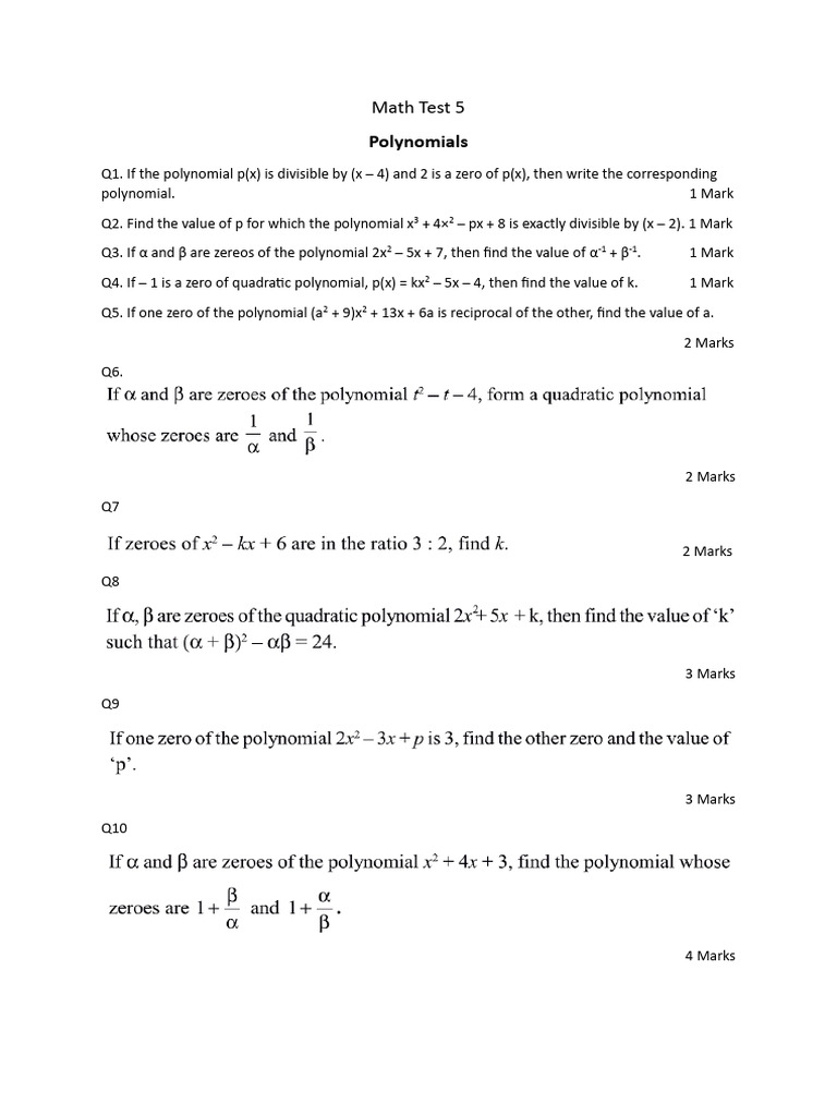 Polynomials Test 5 | PDF
