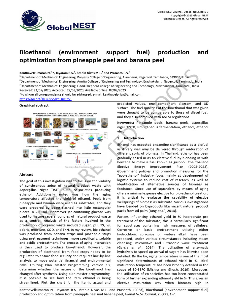 Article-8-Bioethanol Production and Optimization of Banana Peel and Pineapple | PDF | Yeast ...