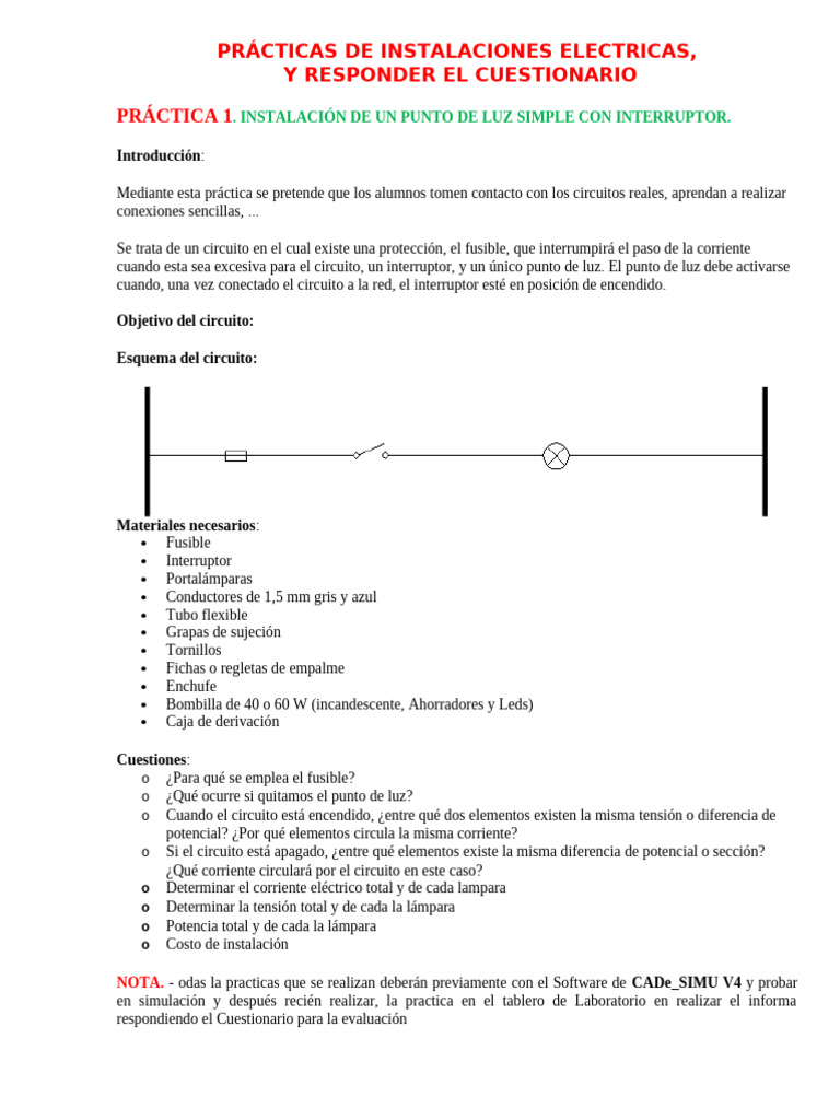 0 Practicas Instal Electric Domic (1-24) | PDF | Cambiar | Fusible (Eléctrico)