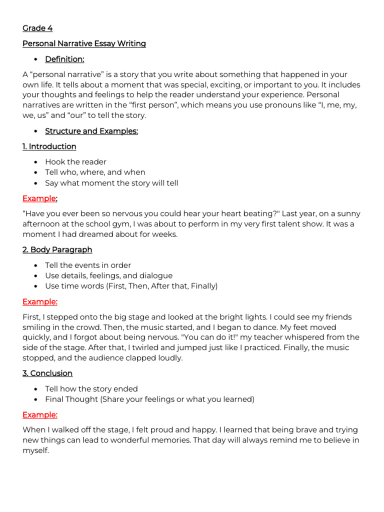 Grade 4-Personal Narrative DEFINITION | PDF