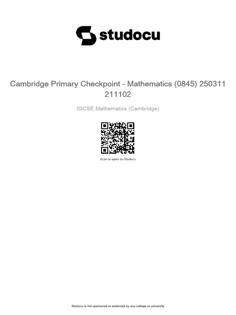 Cambridge Primary Checkpoint Math 0845 | PDF