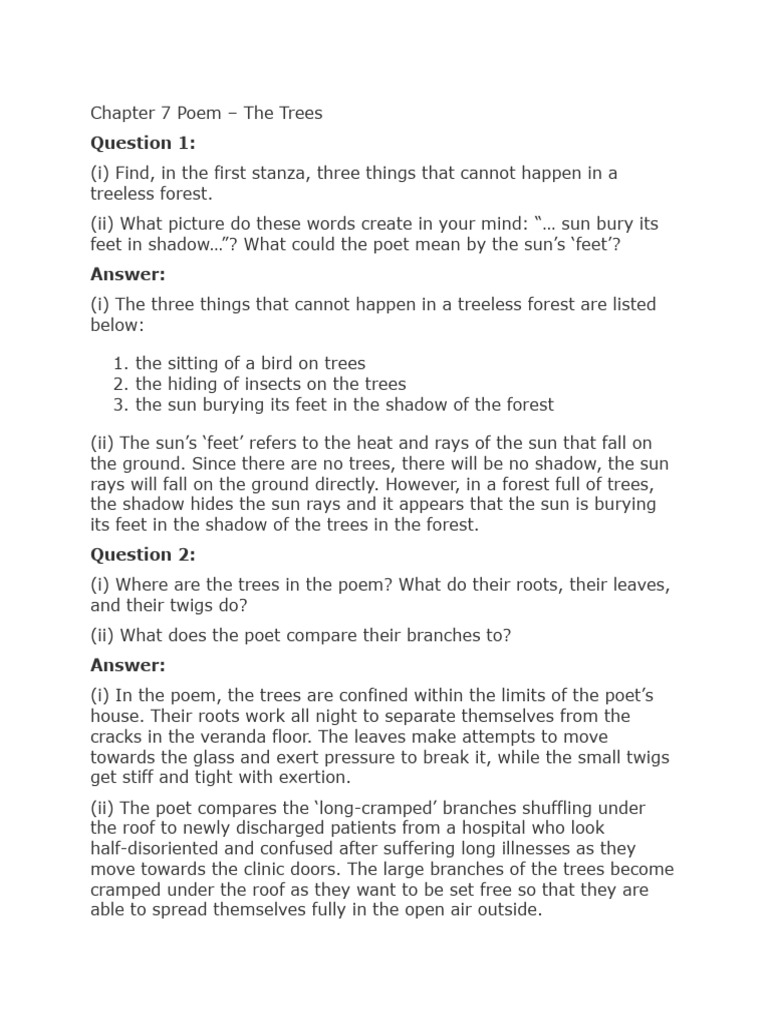 Chapter 7 Poem - The Trees | PDF | Poetry | Trees