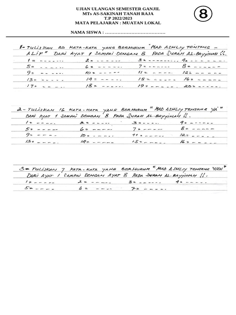 Soal Ujian Semester Ganjil 2022 2023 | PDF