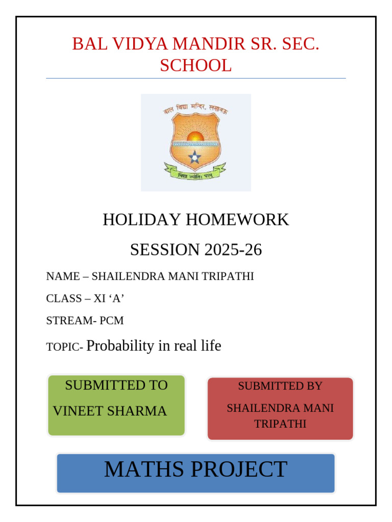 Project On Probability On Real World Class 11 | PDF | Probability ...