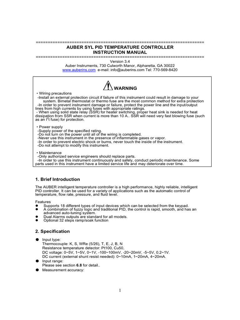 Auber SYL PID Controller Manual | PDF | Thermocouple | Fuse (Electrical)