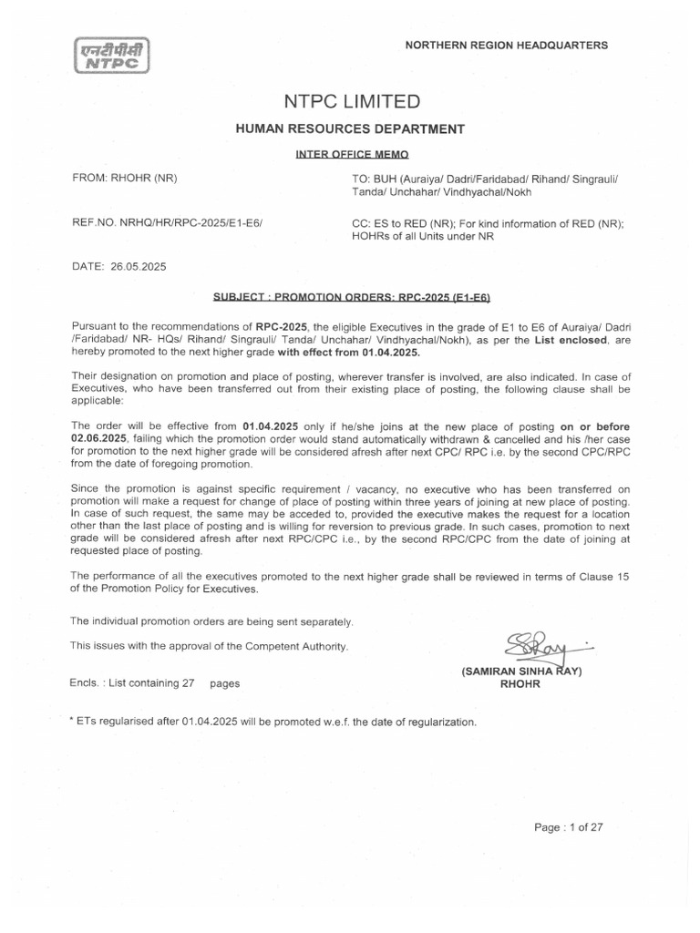 Promotion Order E0 To E6 NR (RPC 2025) | PDF