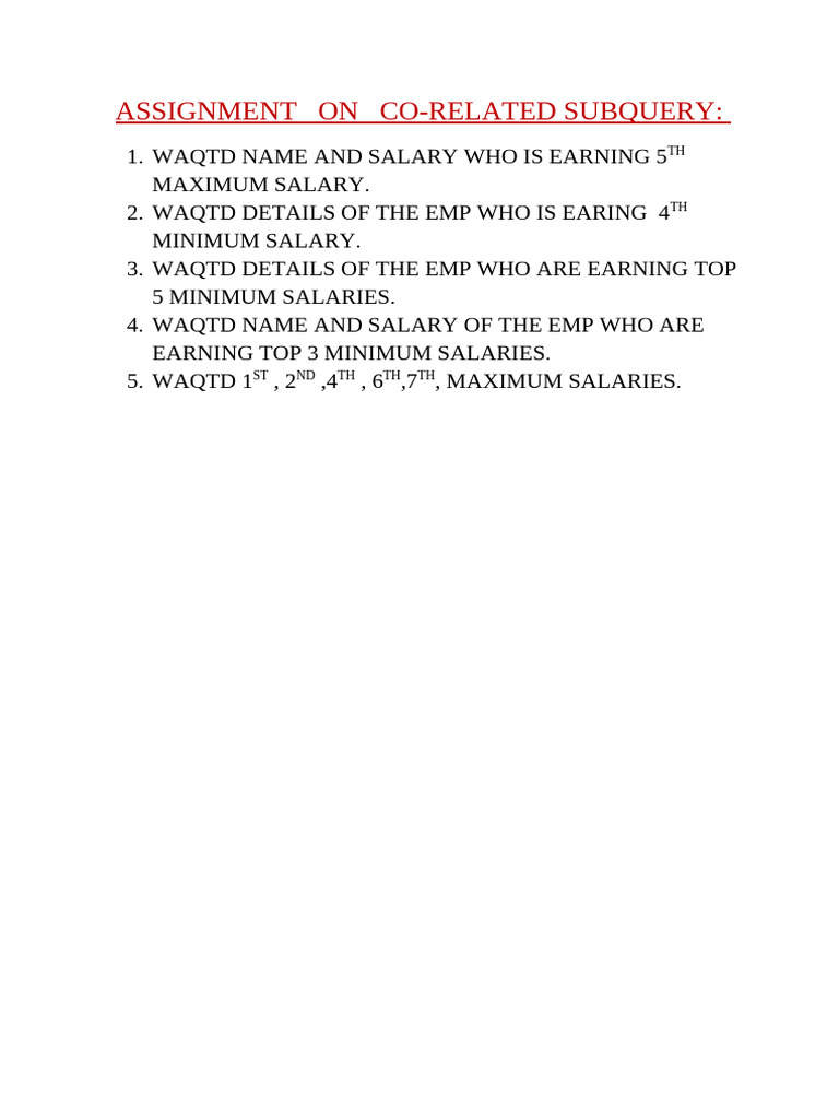 Assignment On Co-Related Subquery | PDF