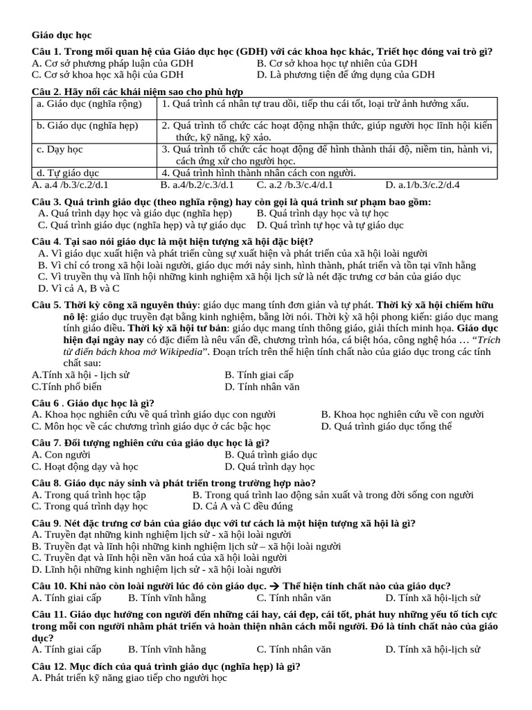 Câu Hỏi Tnkq Gdh | PDF