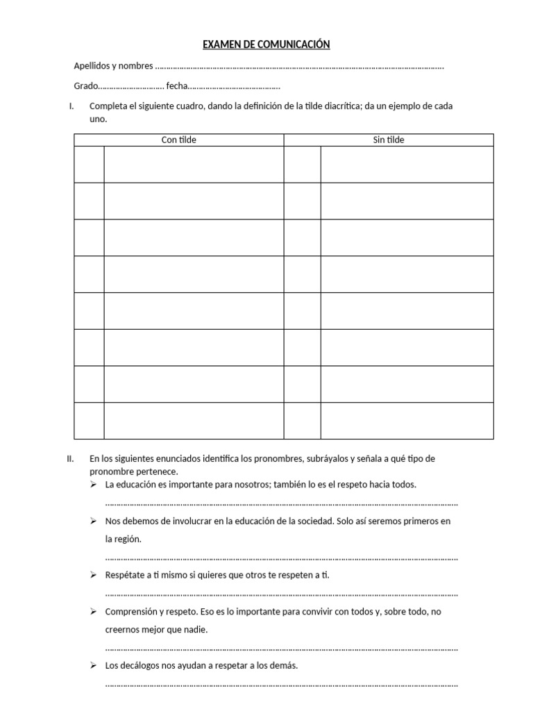 Examen De Comunicación Octubre Pdf