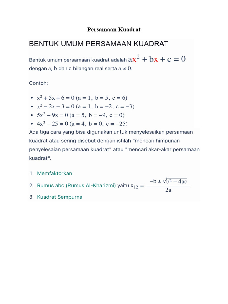 Materi Persamaan Kuadrat | PDF
