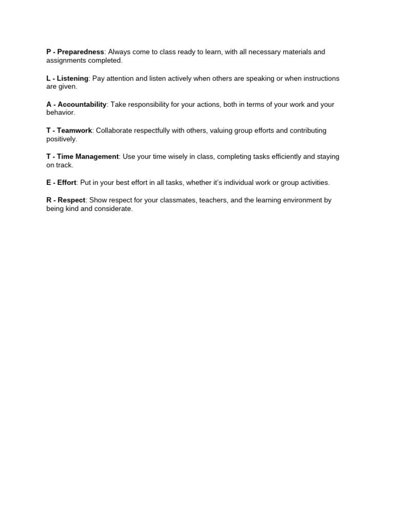Classroom Rules Acronym: PLATTER | PDF