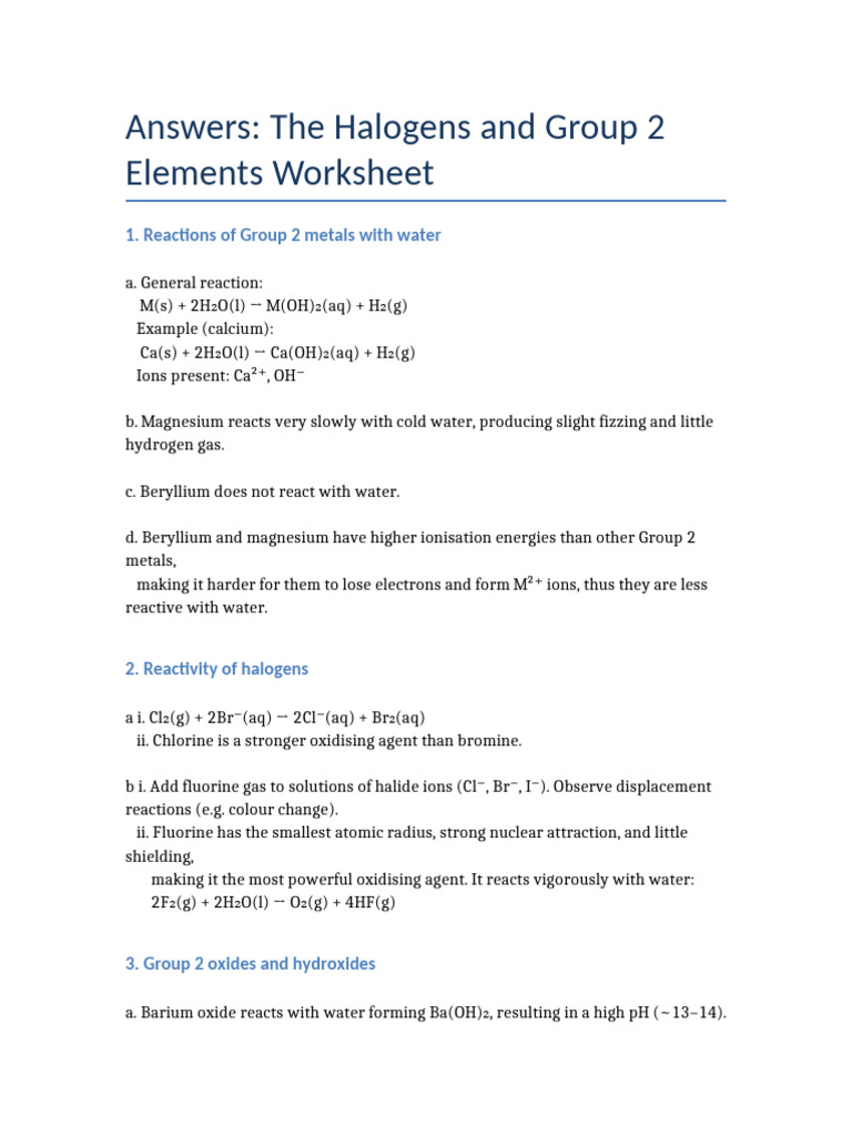 Halogens Group2 Answers | PDF
