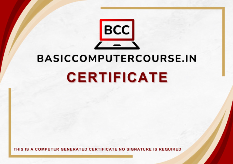 Basic Computer Course Certificate | PDF
