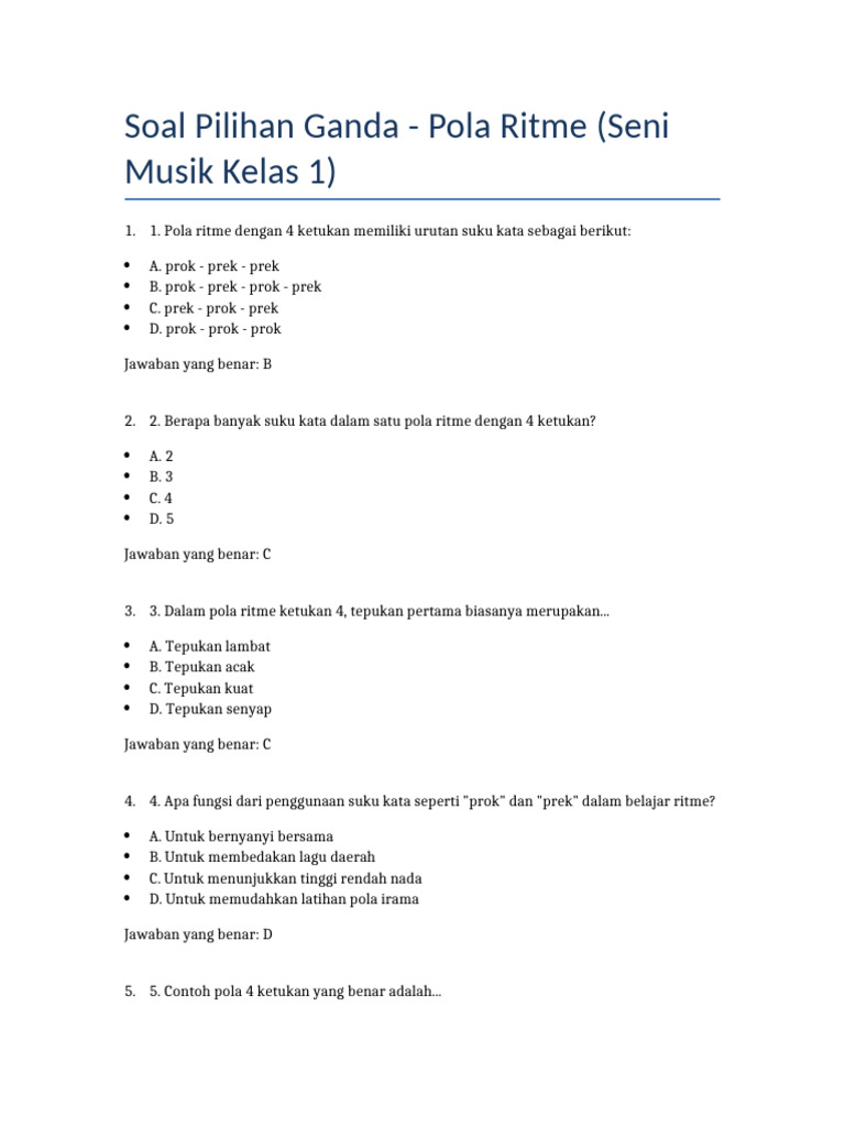 Soal Pola Ritme untuk Kelas 1 | PDF