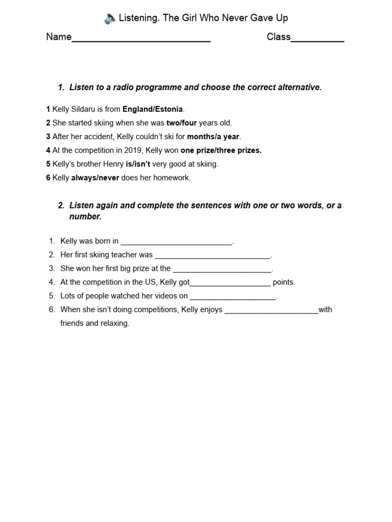 Listening 8th Grade Semester Test | PDF