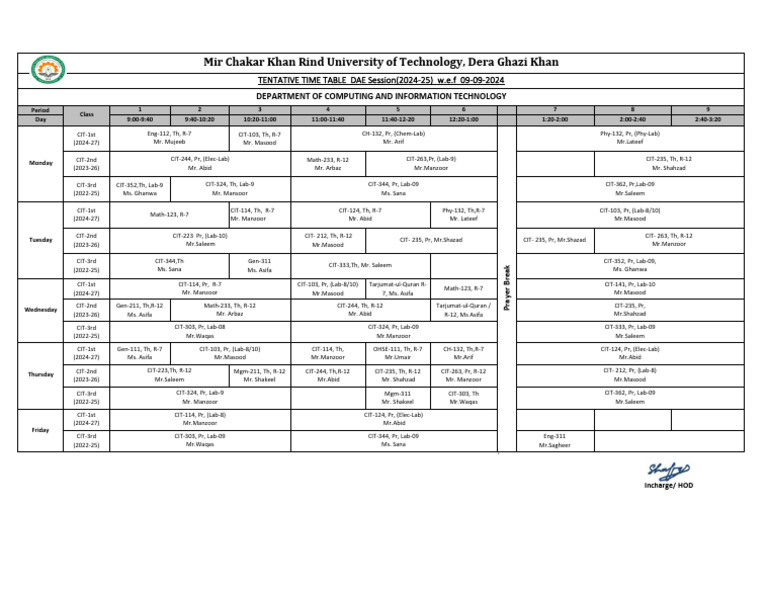 DAE Time Table 2024-25 - 091423 | PDF