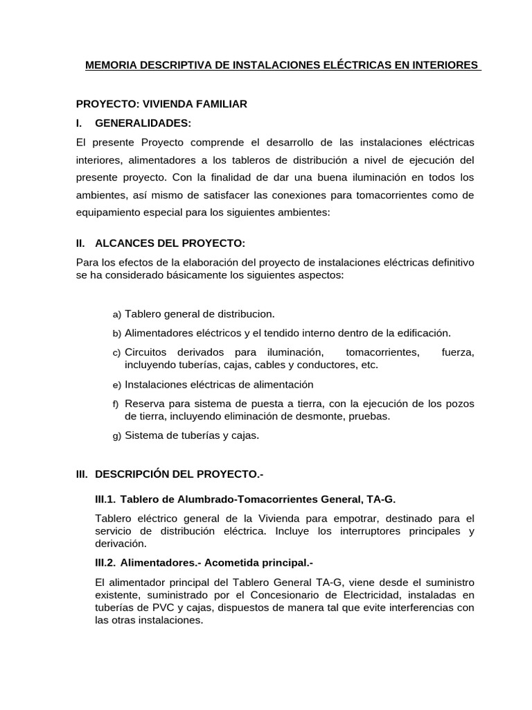 Memoria Descriptiva Electricas | PDF | Distribución de energía eléctrica | Ingenieria Eléctrica