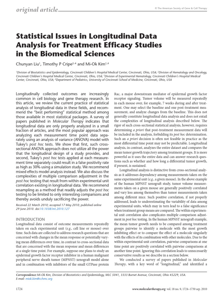Statistical Issues in Longitudinal Data Analysis | PDF | Analysis Of Variance | Multiple ...
