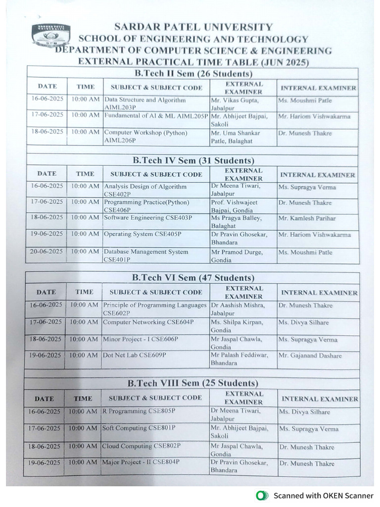 CSE Practical Exam Time Table | PDF