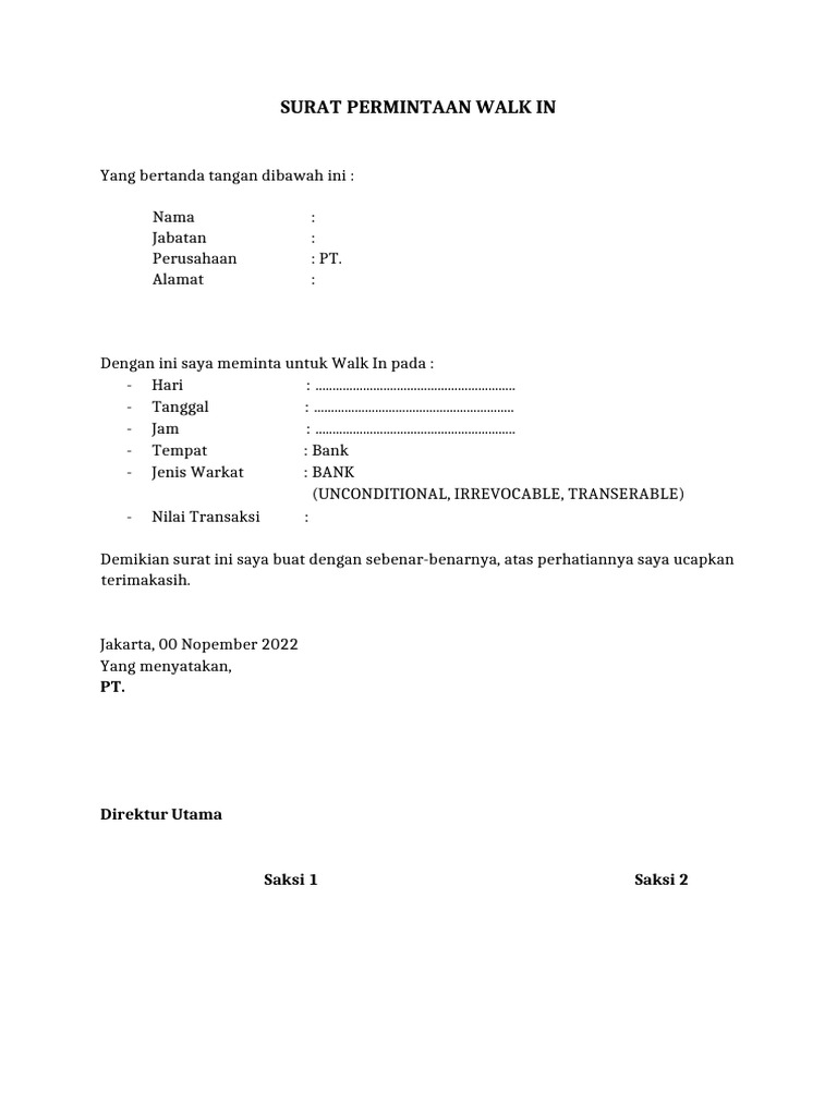 Draft Surat Permintaan Walk in | PDF