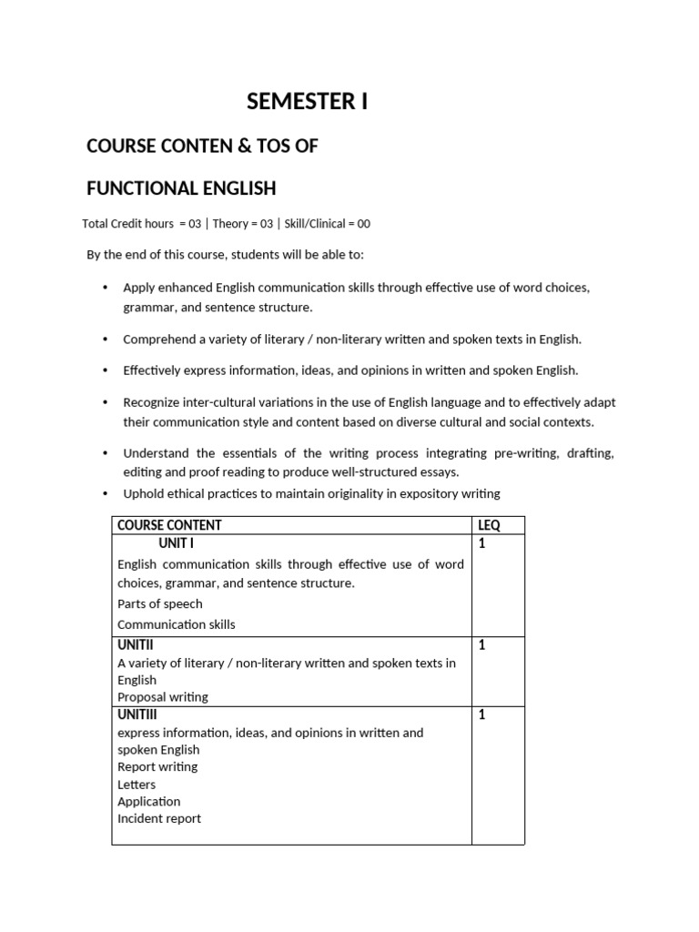 Functional English Course Overview | PDF