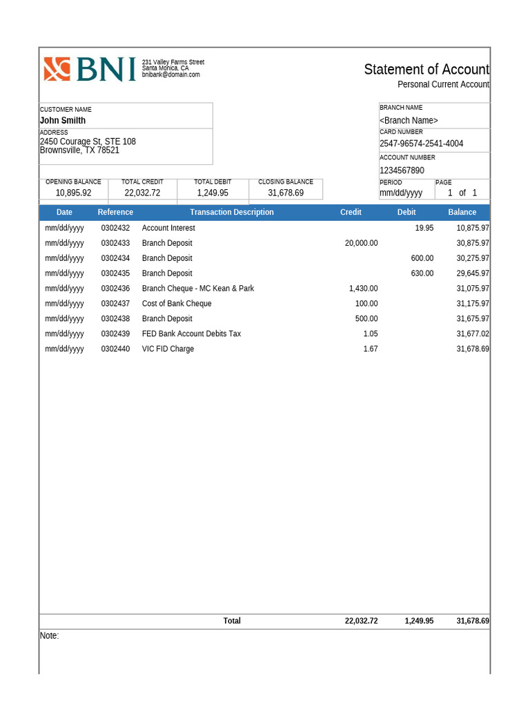 Bank Statement Template 3 TemplateLab | PDF | Banks | Debits And Credits