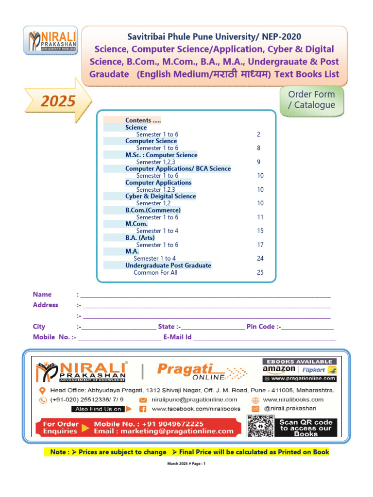 NEP SPPU Science Commerce Arts Order Form March 2025 | PDF | Biology