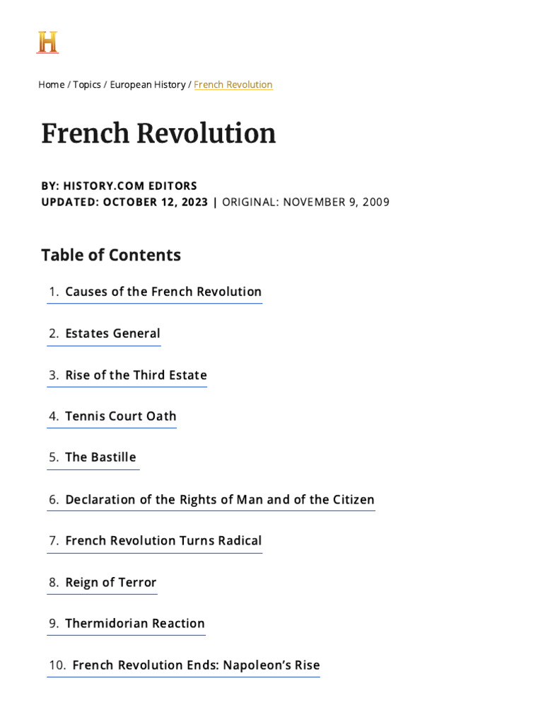 French Revolution - Timeline, Causes & Dates - HISTORY | PDF | Reign Of ...